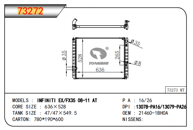 适用于NISSAN INFINITIG EX-FX35 3.5LV6 OEM:21460-1BH0A/2146-1CBOH ...